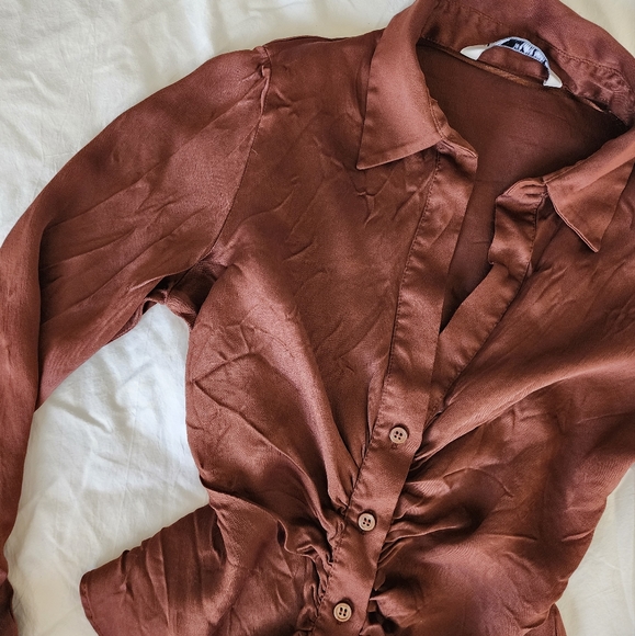 Zara | Tops | Zara Ruched Satin Blouse | Poshmark